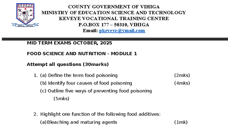 VHT 101 Midterm Exam Notes: Food Science & Nutrition 2025 - Studocu
