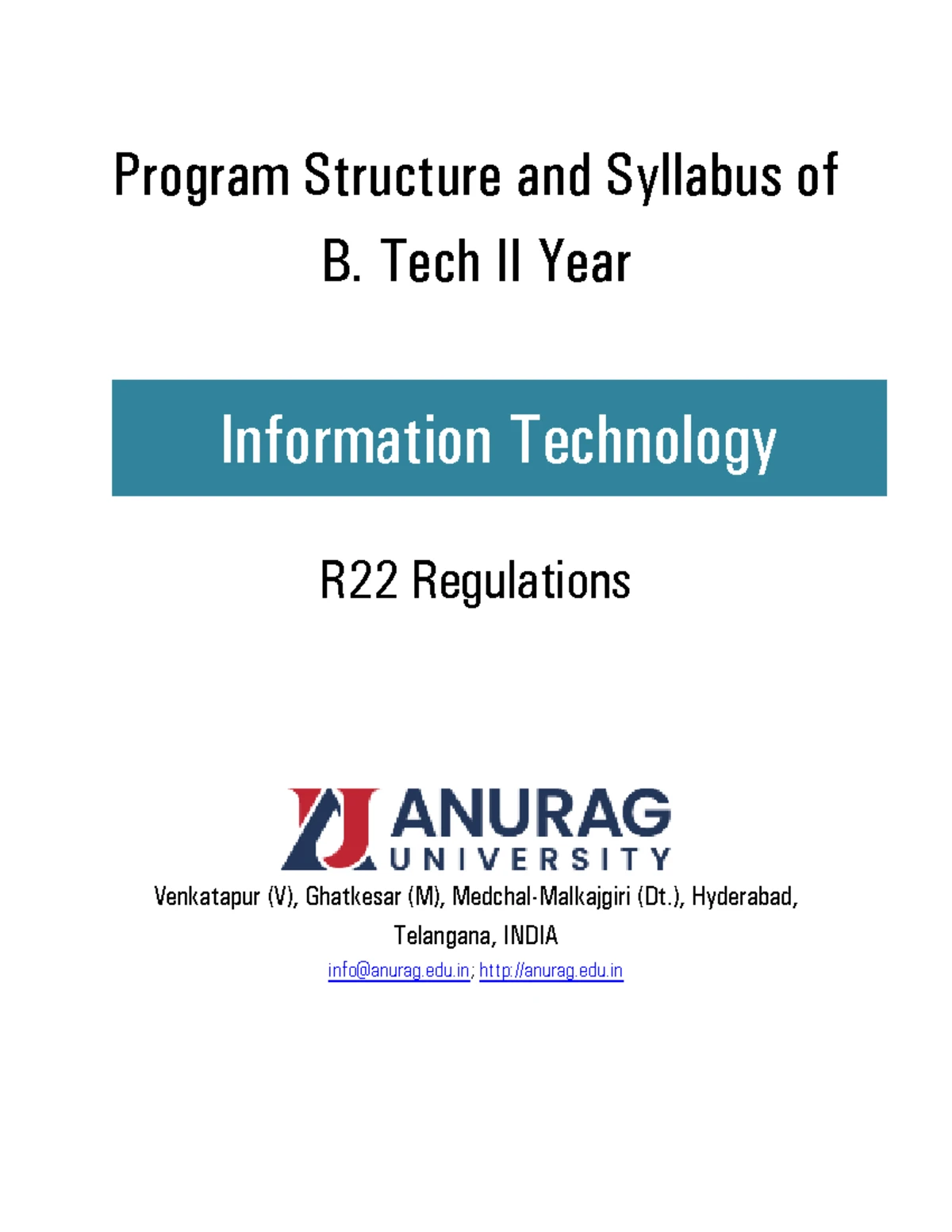 Final Syllabus for B. Tech Year III IT R22 Regulations - Studocu