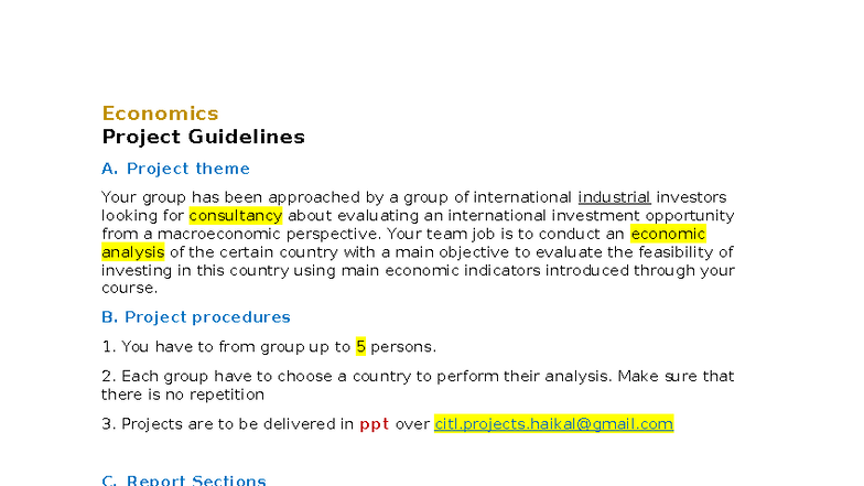 Mang. Economics Project Guidelines: International Investment Analysis - Studocu