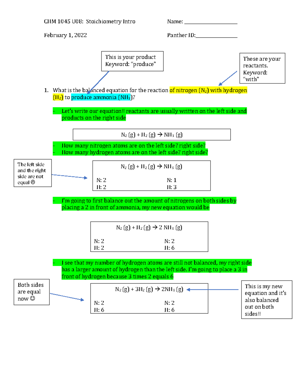 2.1.22 S.1 Intro to Stoichiometry and Ammonia Production - Studocu