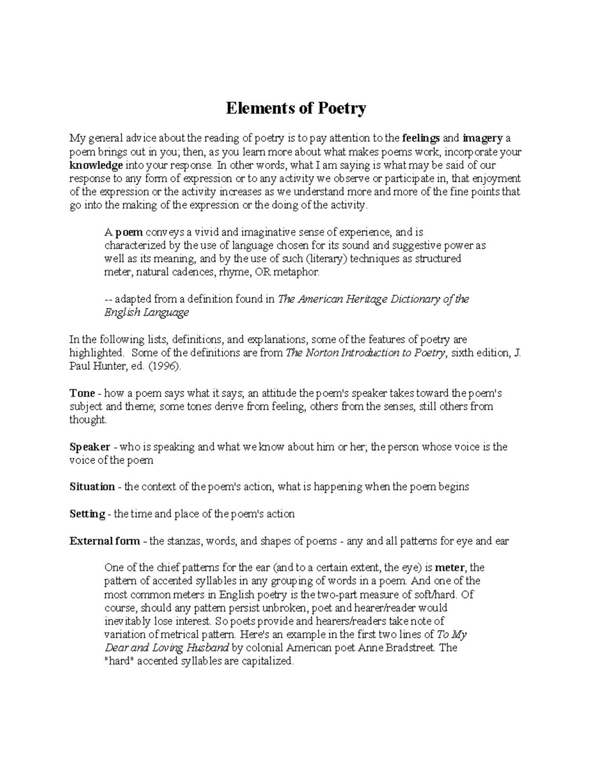 Elements of Poetry: Understanding Structure, Sound, and Language - Studocu