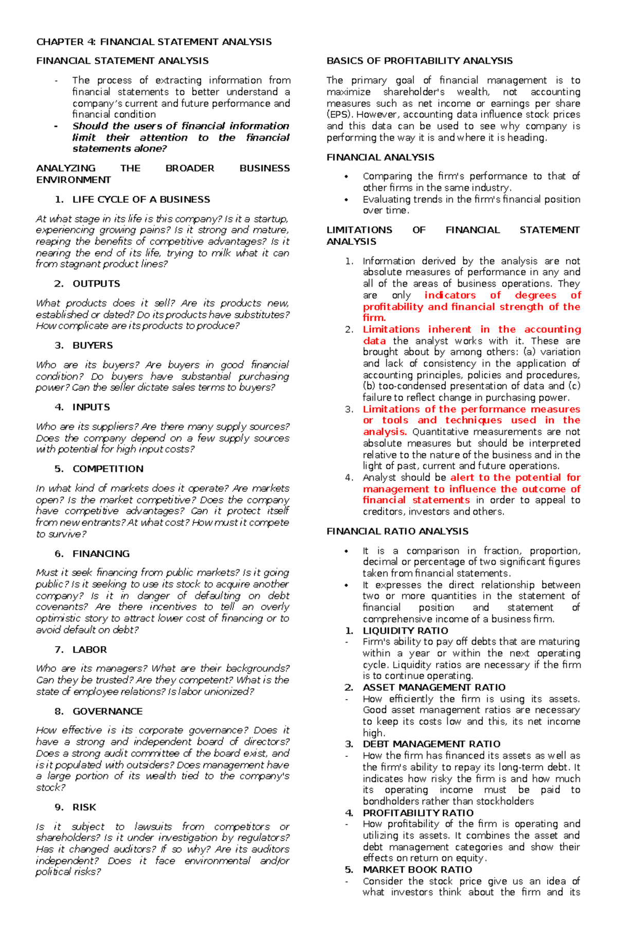 FM-101: Chapter 4 - Financial Statement Analysis & Profitability ...