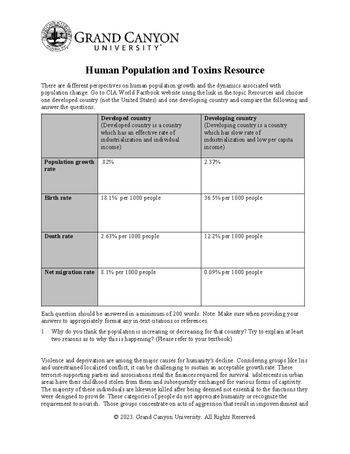 BIO 220 RS: Human Populations and Toxins Analysis - Studocu