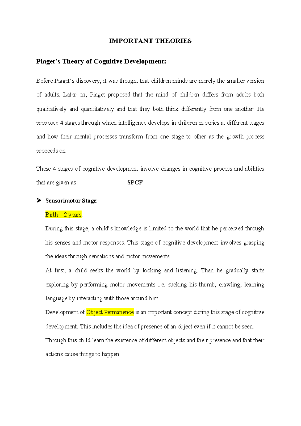 Cognitive Development Theories: Piaget's 4 Stages Explained - Studocu