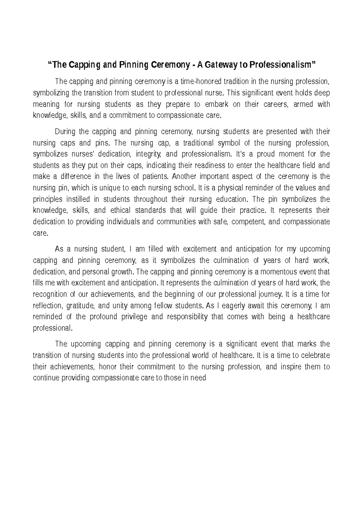 Capping & Pinning Ceremony: A Milestone in Nursing Professionalism ...