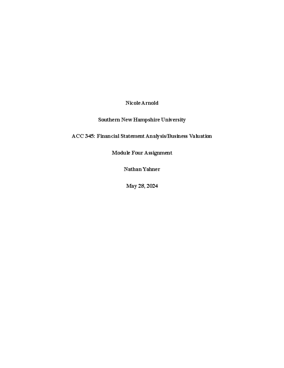 ACC 345 Module 4 Assignment: Economic Indicators & Valuation Methods - Studocu