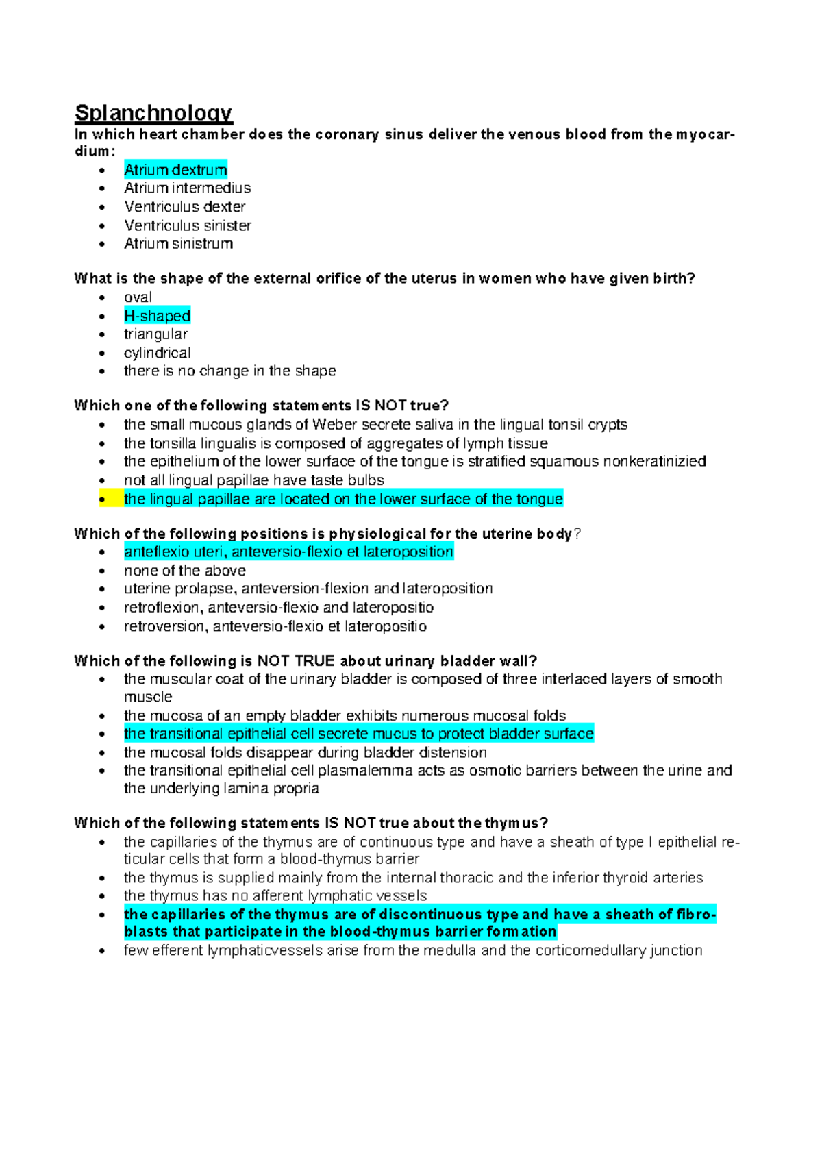 4 Splanchnology - Question Analysis for Anatomy Course - Studocu