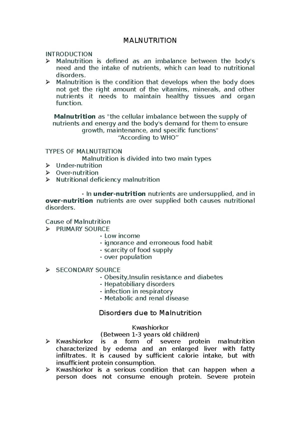 MALNUTRITION: Comprehensive Lecture Notes on Causes & Interventions ...