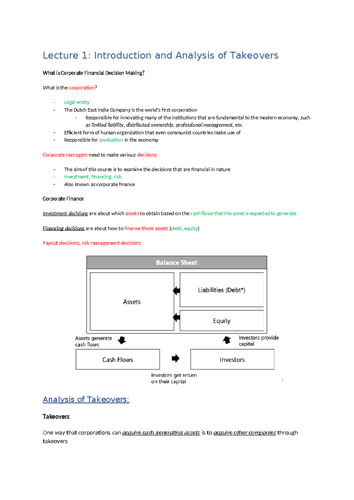 Lecture 1 - Lecture 1: Introduction and Analysis of Takeovers What is ...