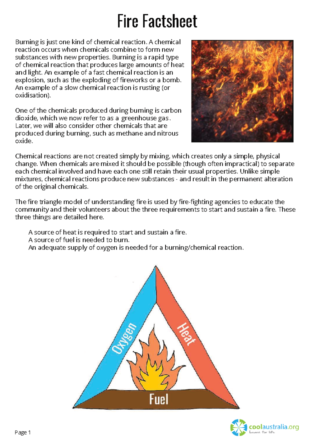 Fire Factsheet: Understanding Chemical Reactions and the Fire Triangle ...