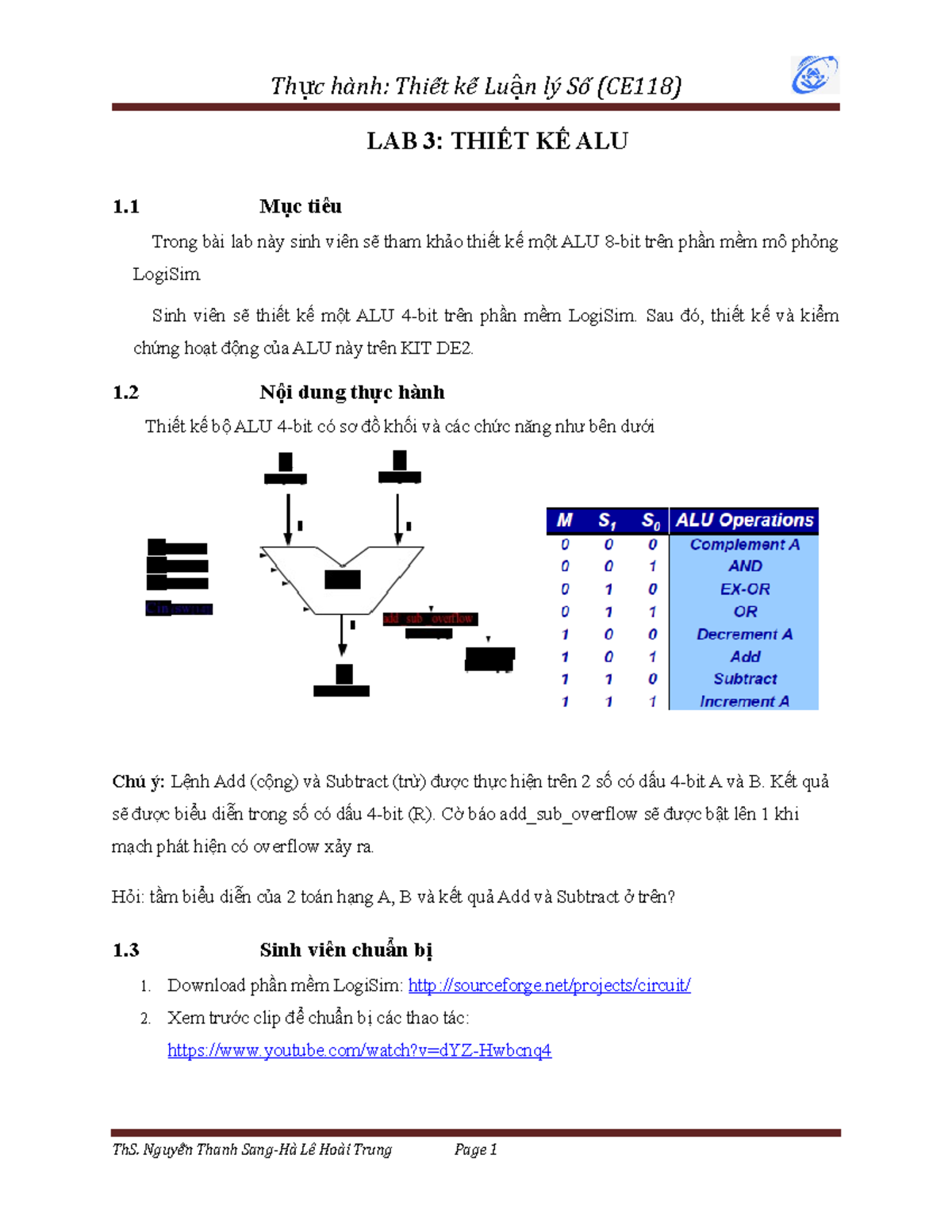 Lab 3: Thiết Kế ALU 8-Bit Bằng LogiSim (CE118) - Studocu