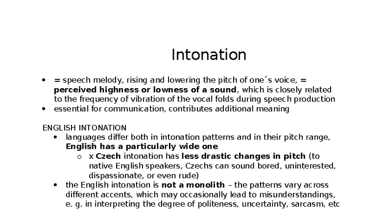 ENGLISH INTONATION: Understanding Speech Melody and Tone Units - Studocu