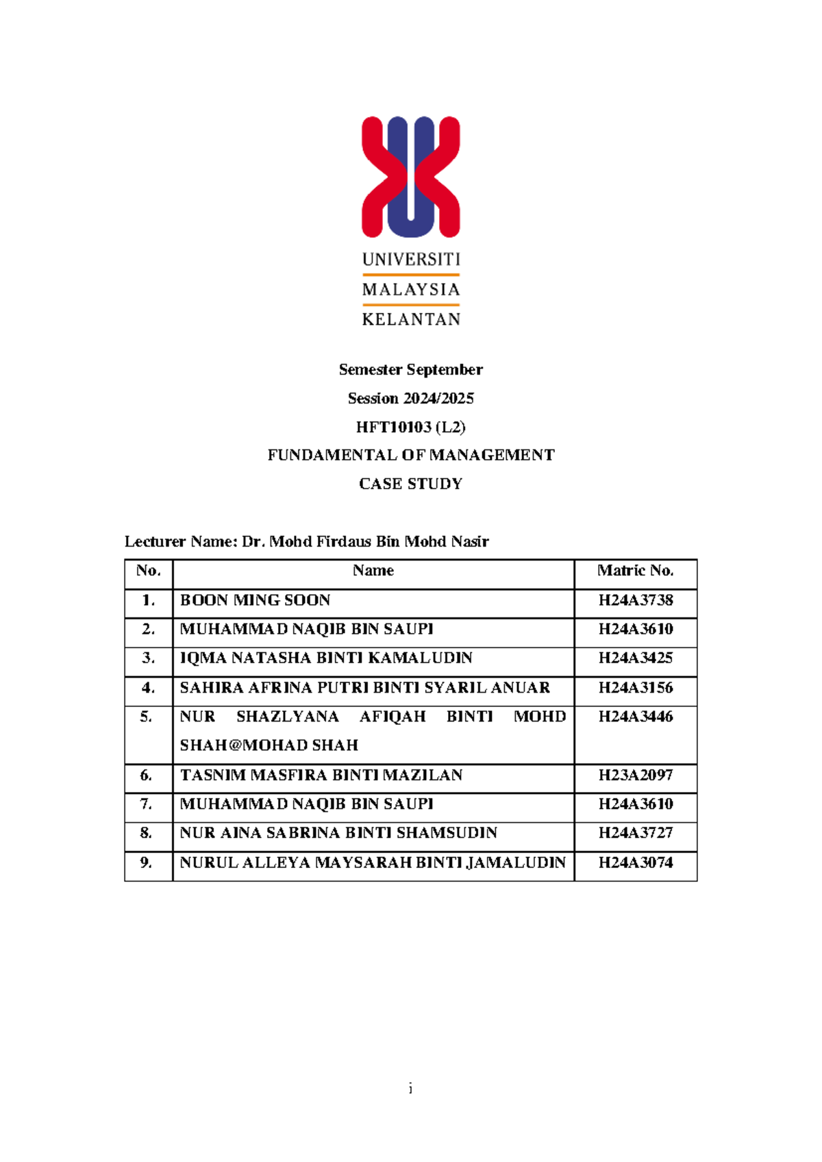 HFT10103 (L2) Case Study on Fundamental of Management - Studocu