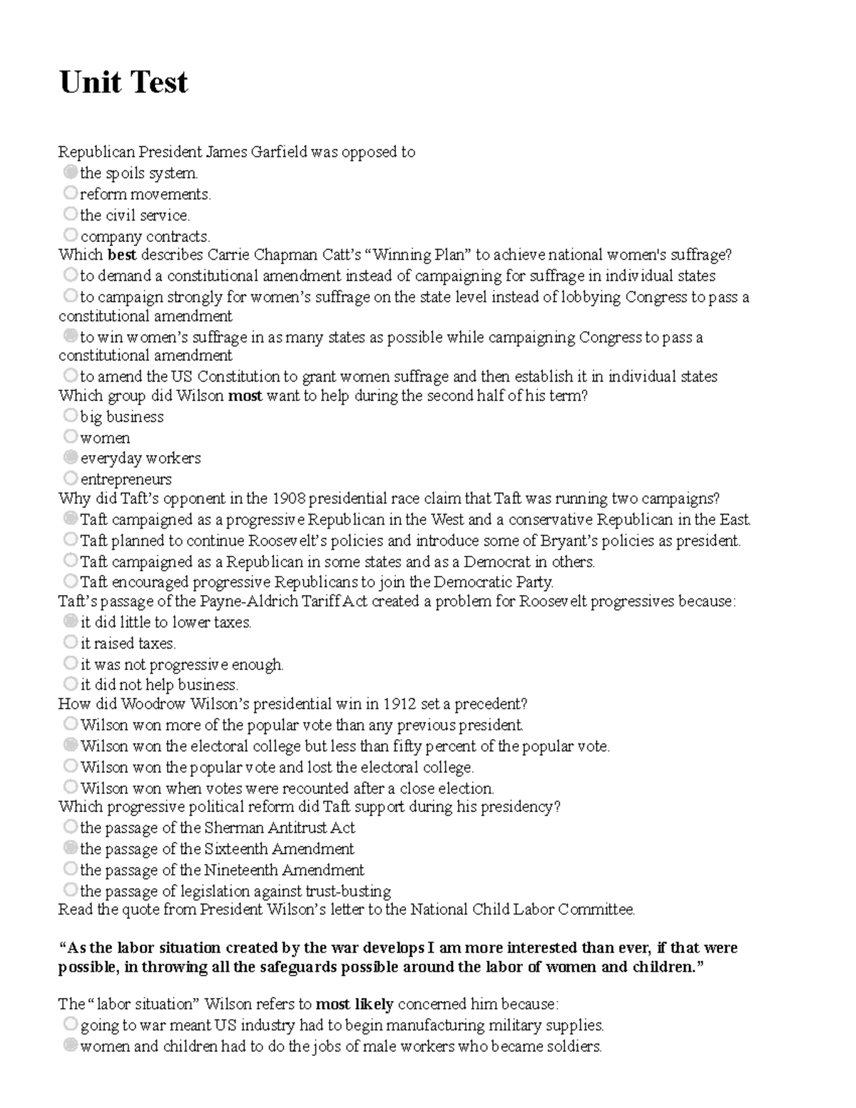 UNIT TEST 4 - Copy of the unit test - Unit Test Republican President ...