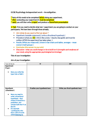 GCSE Psychology: Research Methods Revision Guide - Studocu