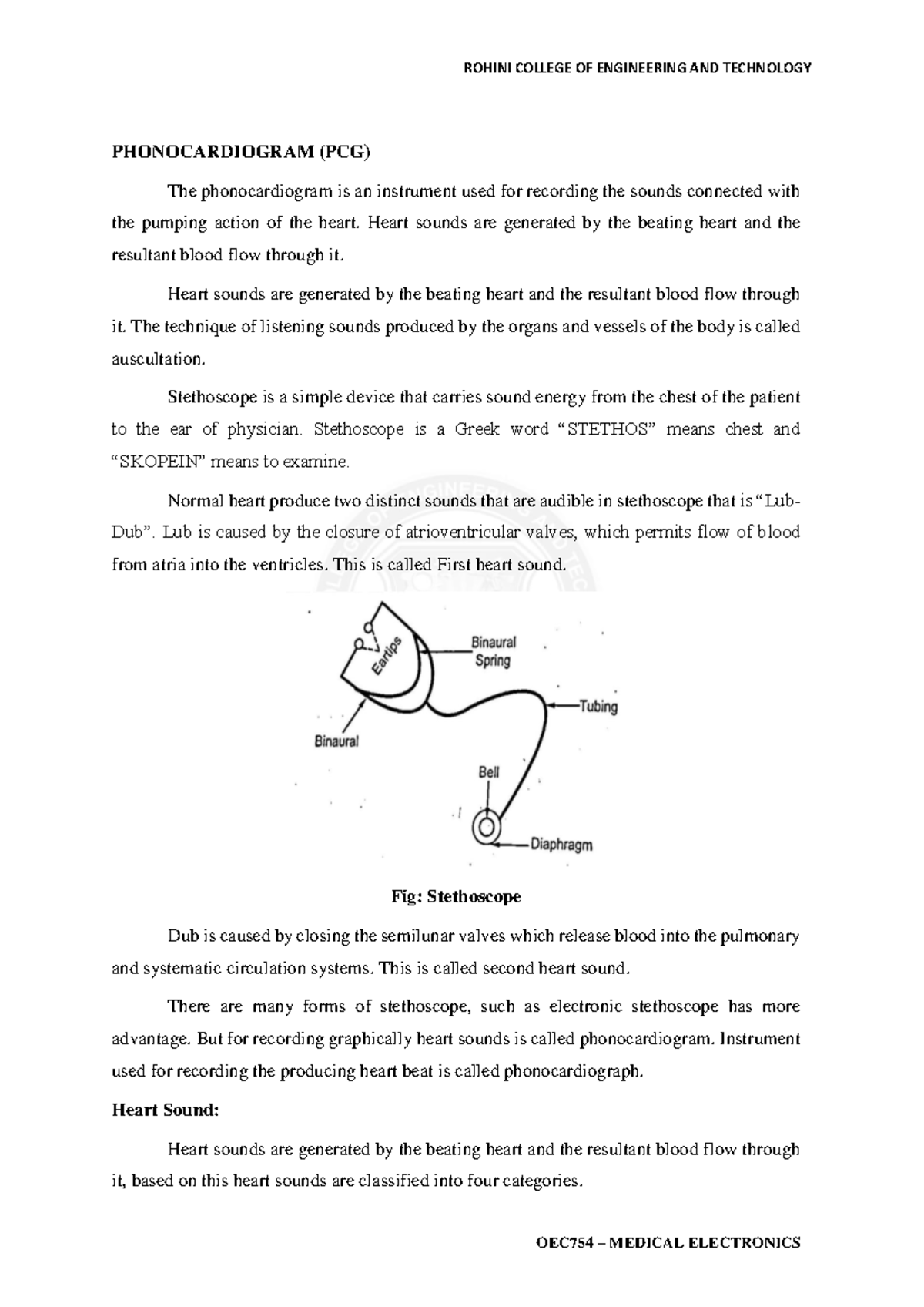 OEC754 MEDICAL ELECTRONICS: Phonocardiograph Notes - Studocu