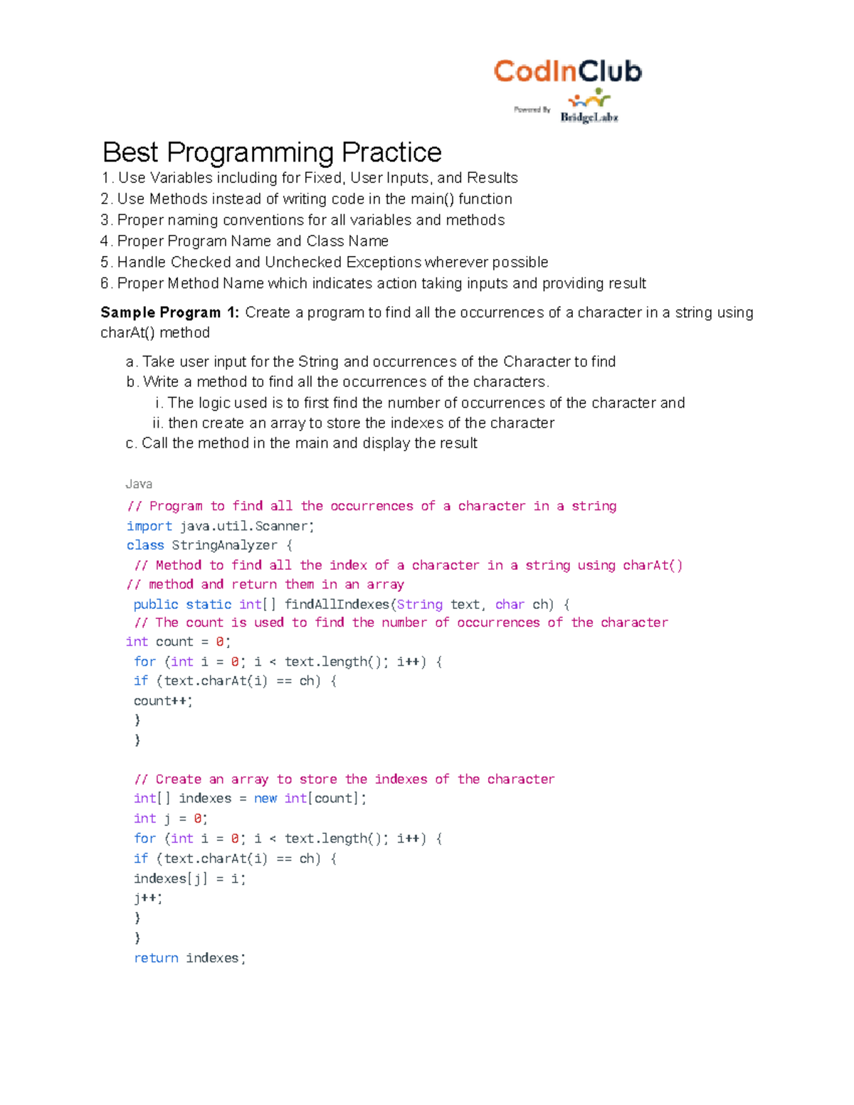 Java Programming Best Practices and Sample Programs (RA2411) - Studocu