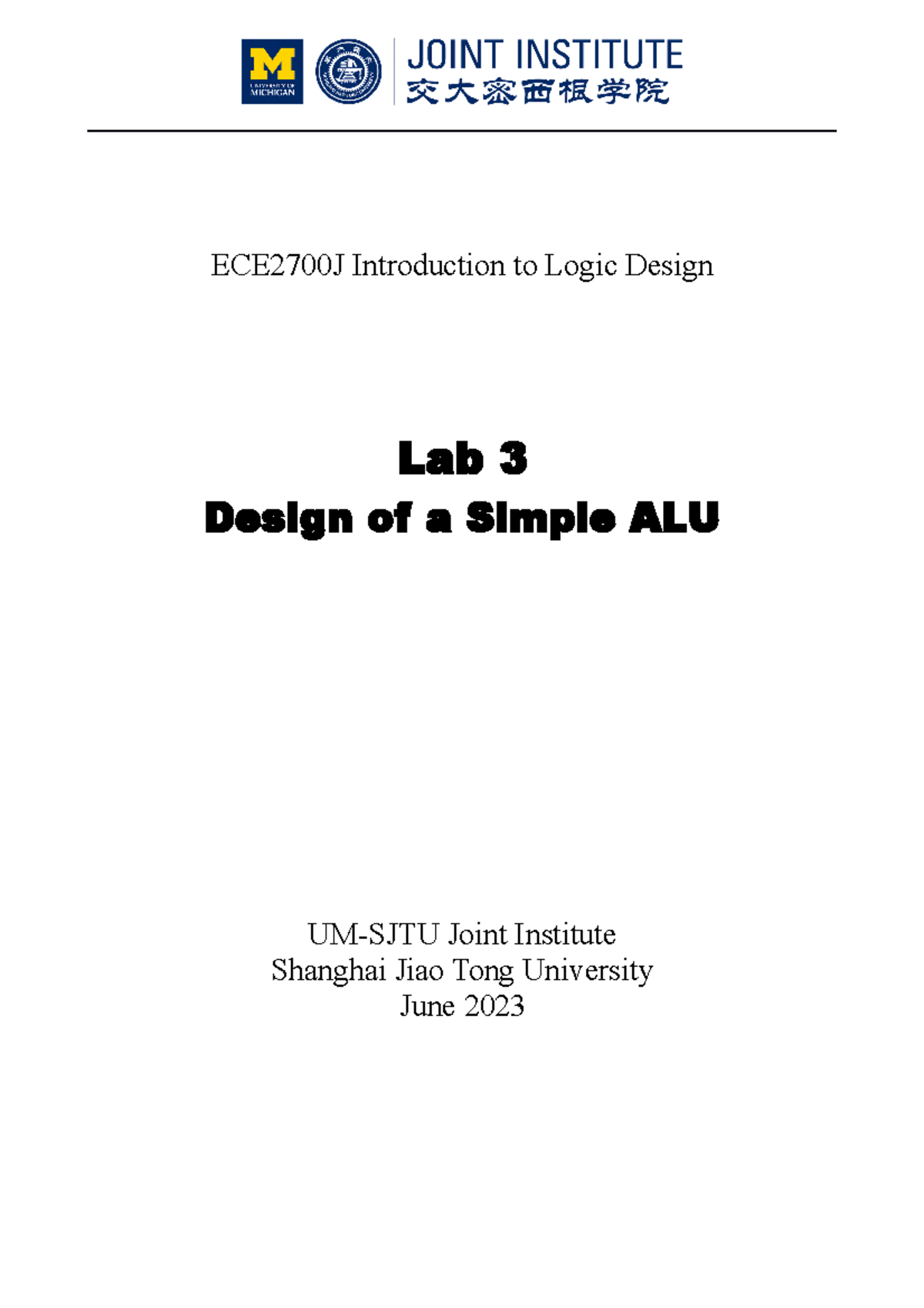 ECE2700J Lab 3: Design and Implementation of Simple ALU - Studocu