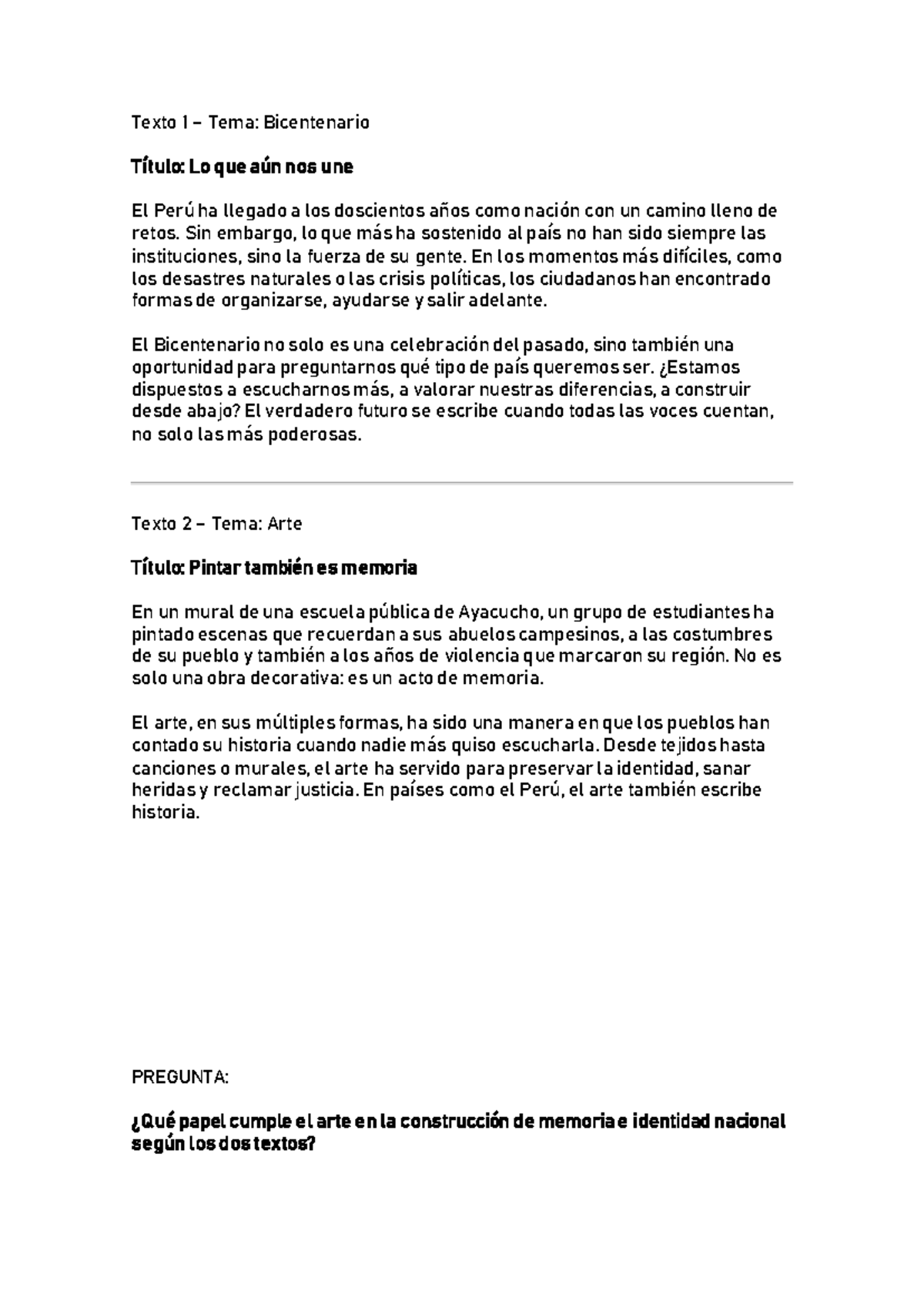 Intertextualidad: Resumen y Análisis de Textos sobre Bicentenario y ...