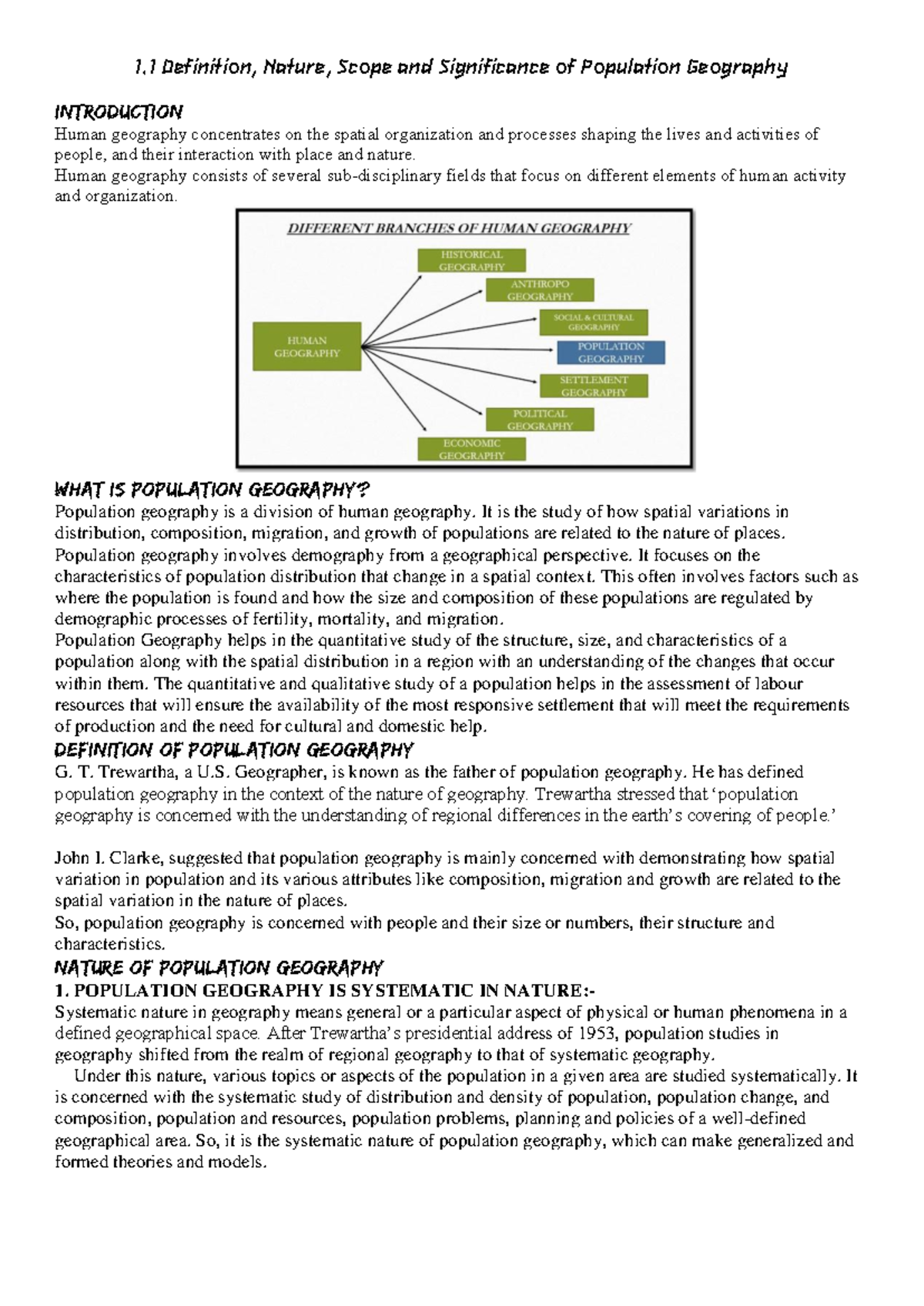 Population Geography (GEOG 101): Comprehensive Study Notes - Studocu