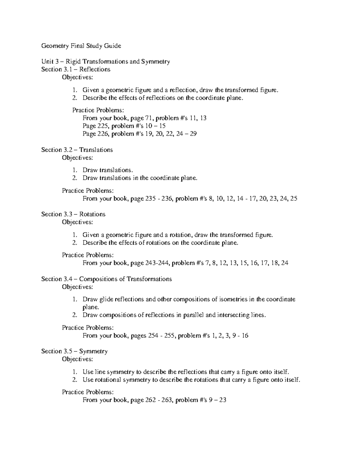 Geometry Final Study Guide: Transformations, Congruence & Similarity ...