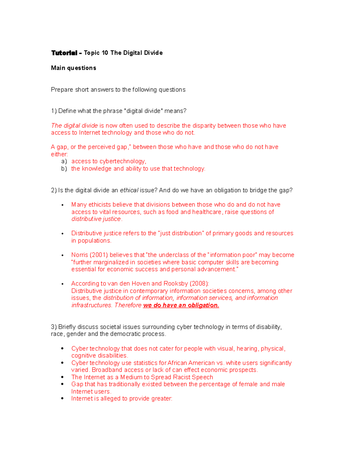 Tutorial WEEK 9 Topic 10 The Digital Divide Answers - Tutorial Topic 10 ...