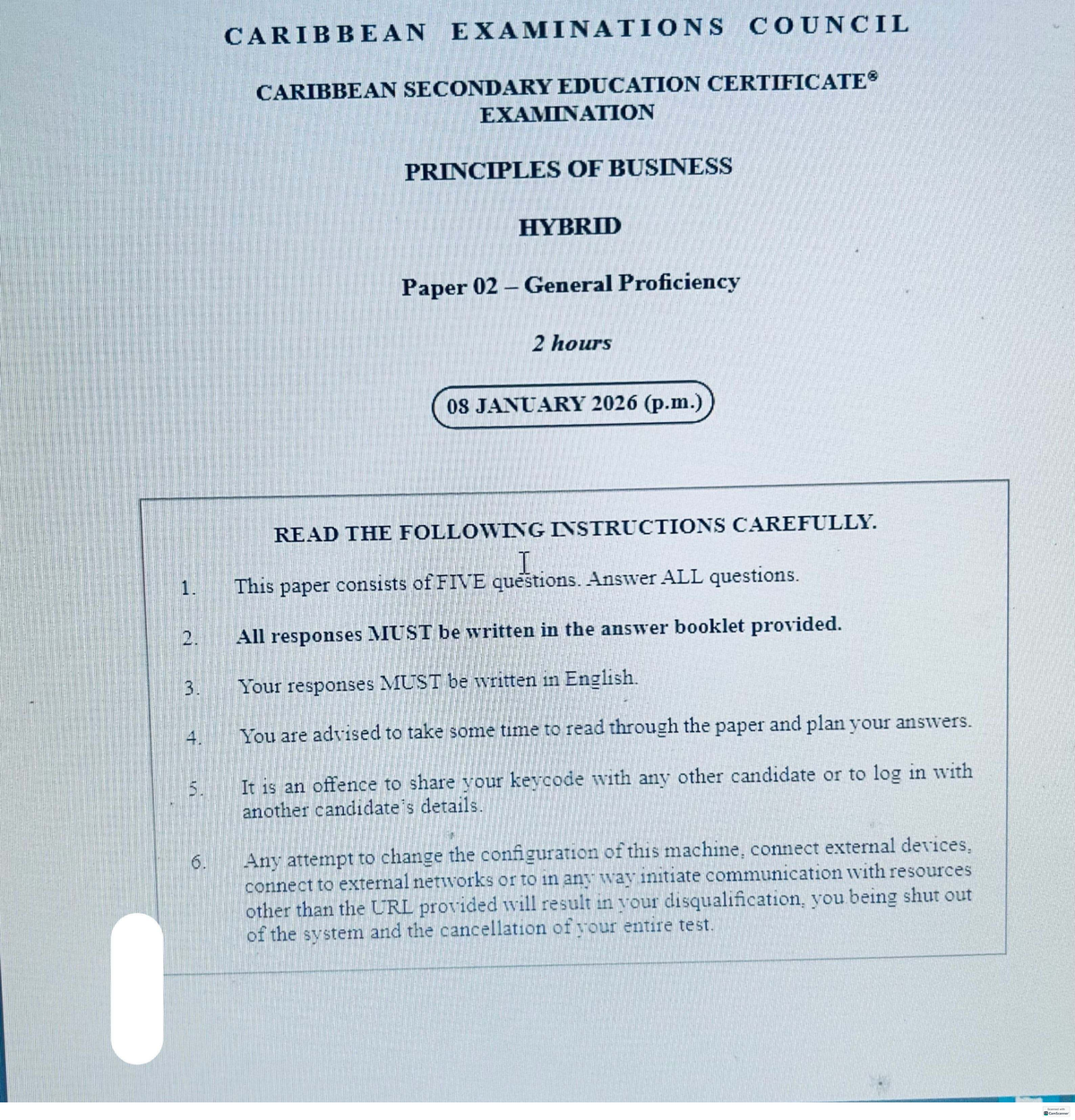 CSEC POB Exam Paper 02 - General Proficiency January 2026 - Studocu