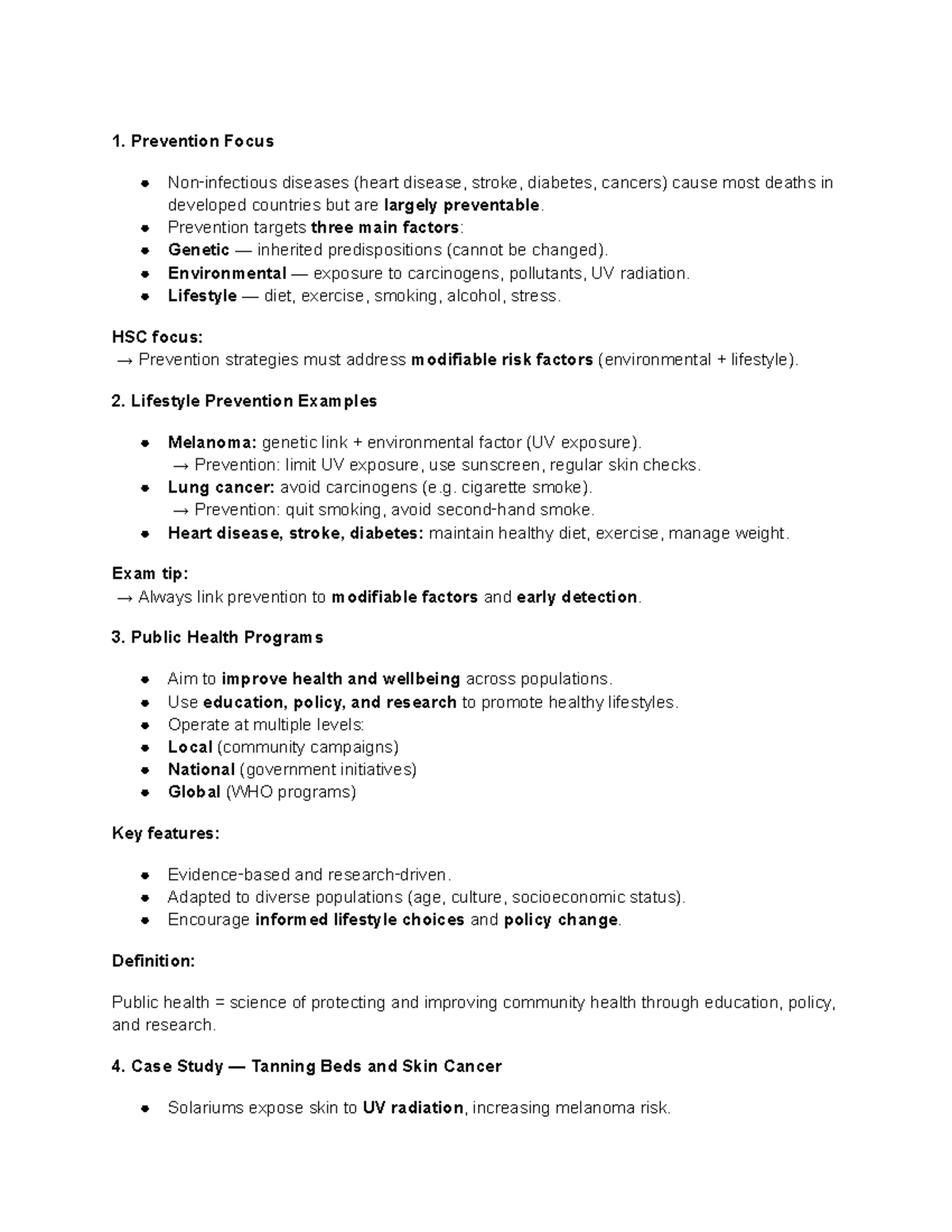 HSC Biology: Prevention Strategies for Major Diseases and Health ...