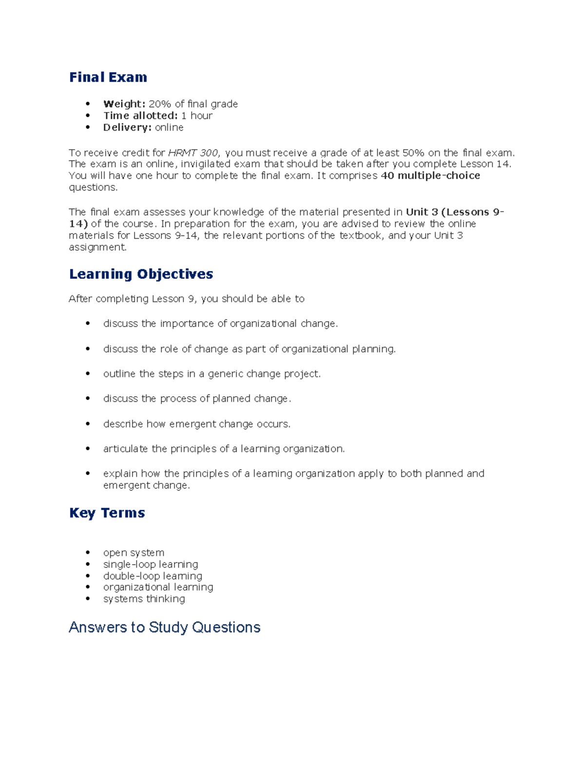 HRMT 300 Final Exam Study Guide and Key Notes - Studocu
