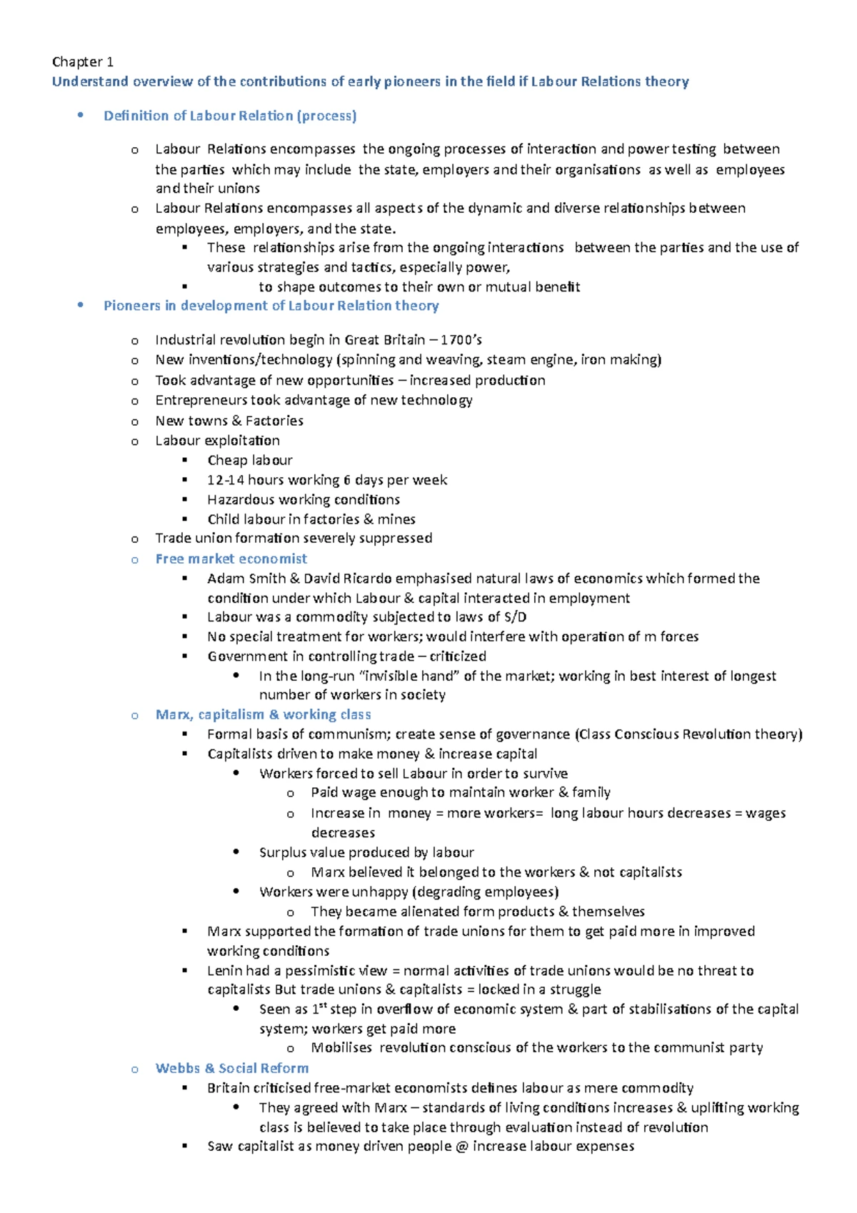 Labour Relations Theory Overview (EZBV201) - Chapter 1 Exam Revision ...