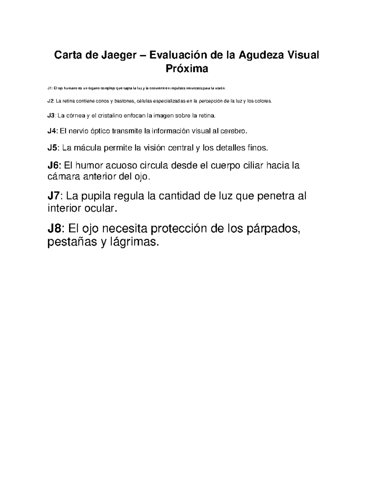 Carta Jaeger: Evaluación de la Agudeza Visual - Studocu