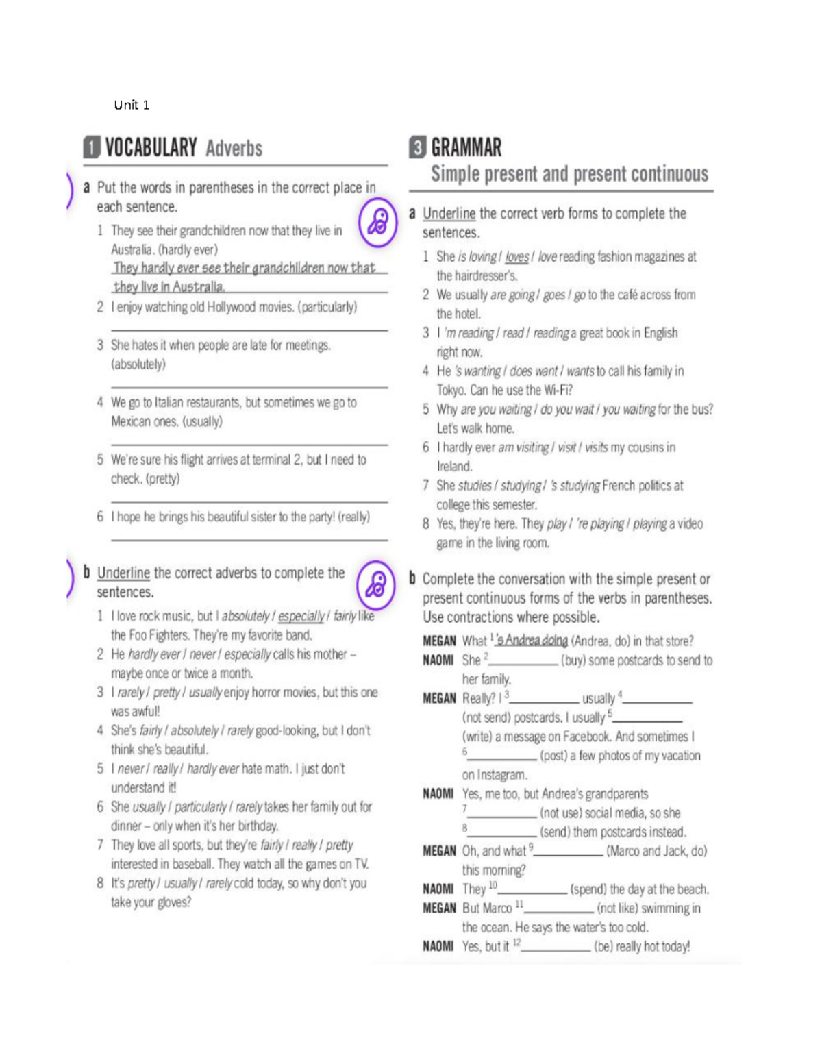 Unit 1: Vocabulary & Grammar - Adverbs and Verb Forms - Studocu