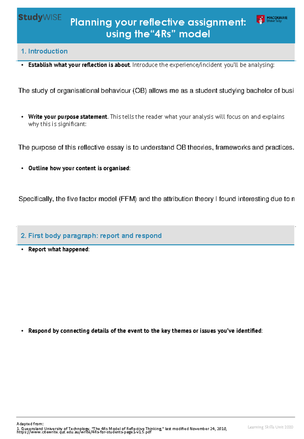 Reflective Writing Guide: The 4Rs Model for Assignment Success - Studocu