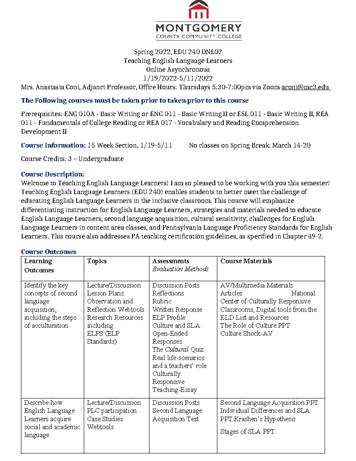 EDU 240: Teaching English Language Learners - Spring 2022 Online Guide ...