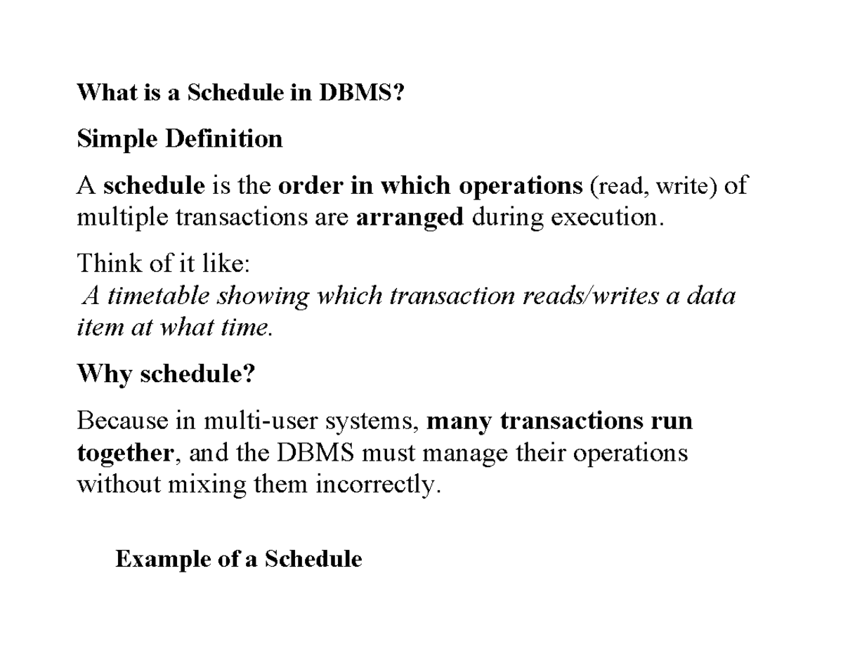 Understanding Schedules in DBMS: Unit 4 Overview - Studocu