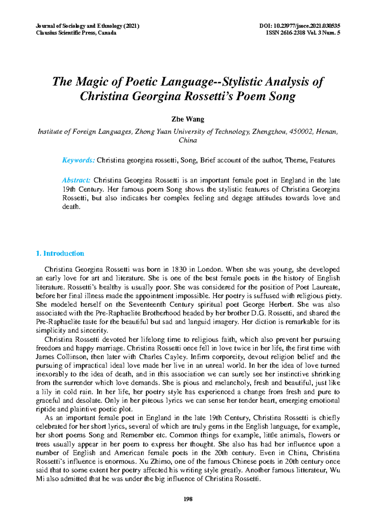 Analysis of "Song" by Christina Rossetti: A Poetic Exploration - Studocu