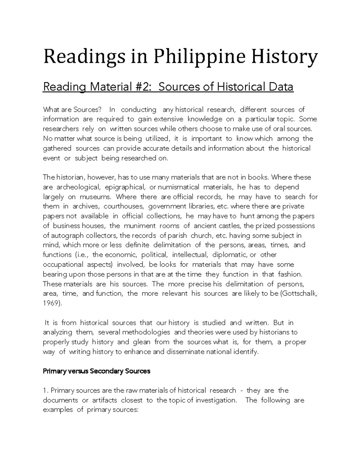 RPH - Reading Material #2: Exploring Sources of Historical Data - Studocu