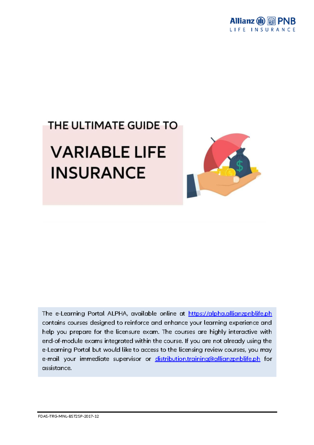 BST 1 - Variable Life Insurance v1 - FDAS-TRG-MNL-BST2SP-2017- The e ...