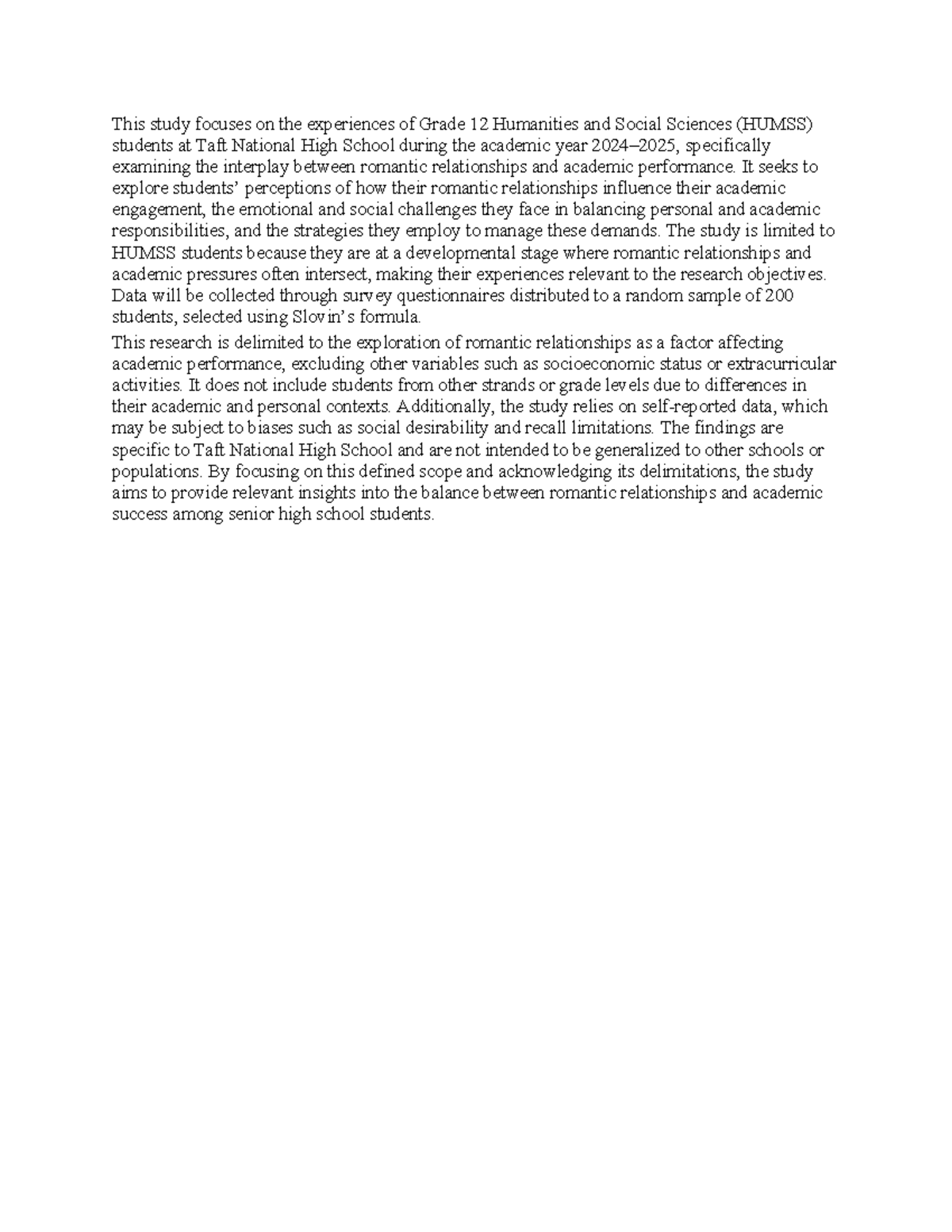 HUMSS Grade 12: Scope & Delimitations of Romantic Relationships on ...