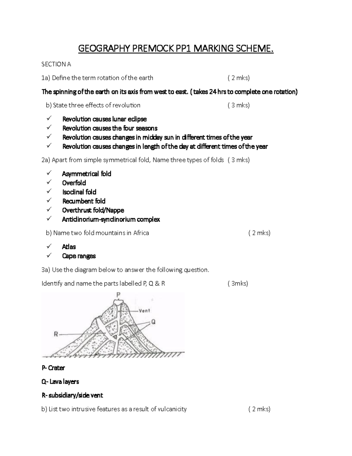 GEO-PP1-MOCK MARKING SCHEME: EARTH ROTATION & GEOLOGICAL PROCESSES ...