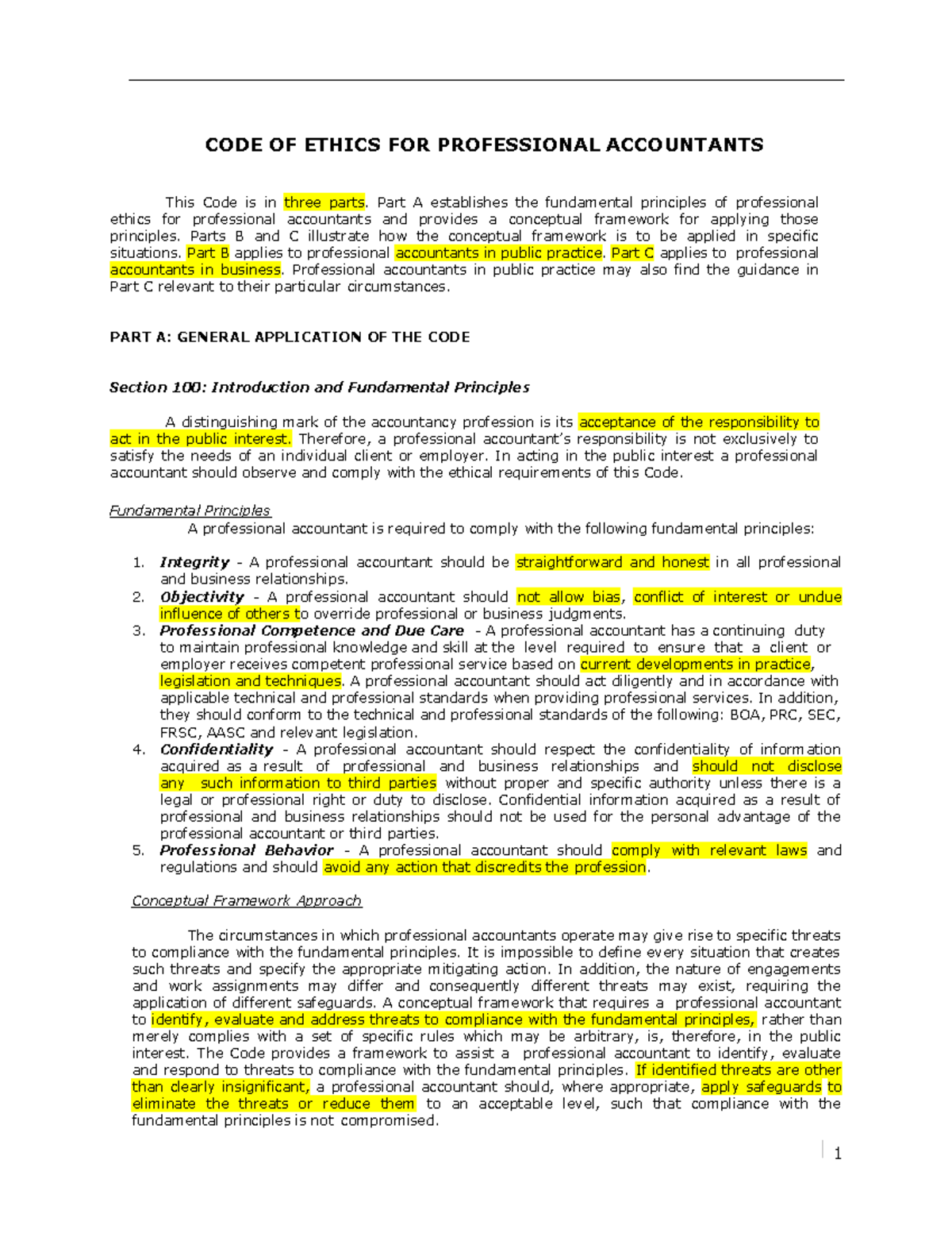 Code of Ethics Lecture Notes for Professional Accountants - Studocu