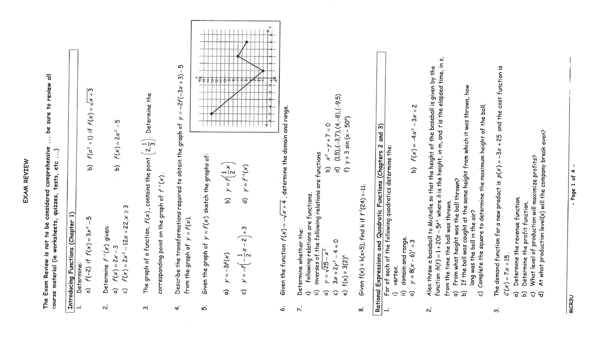 MCR3U Exam Review: Functions, Quadratics, and Trigonometry Study Guide ...