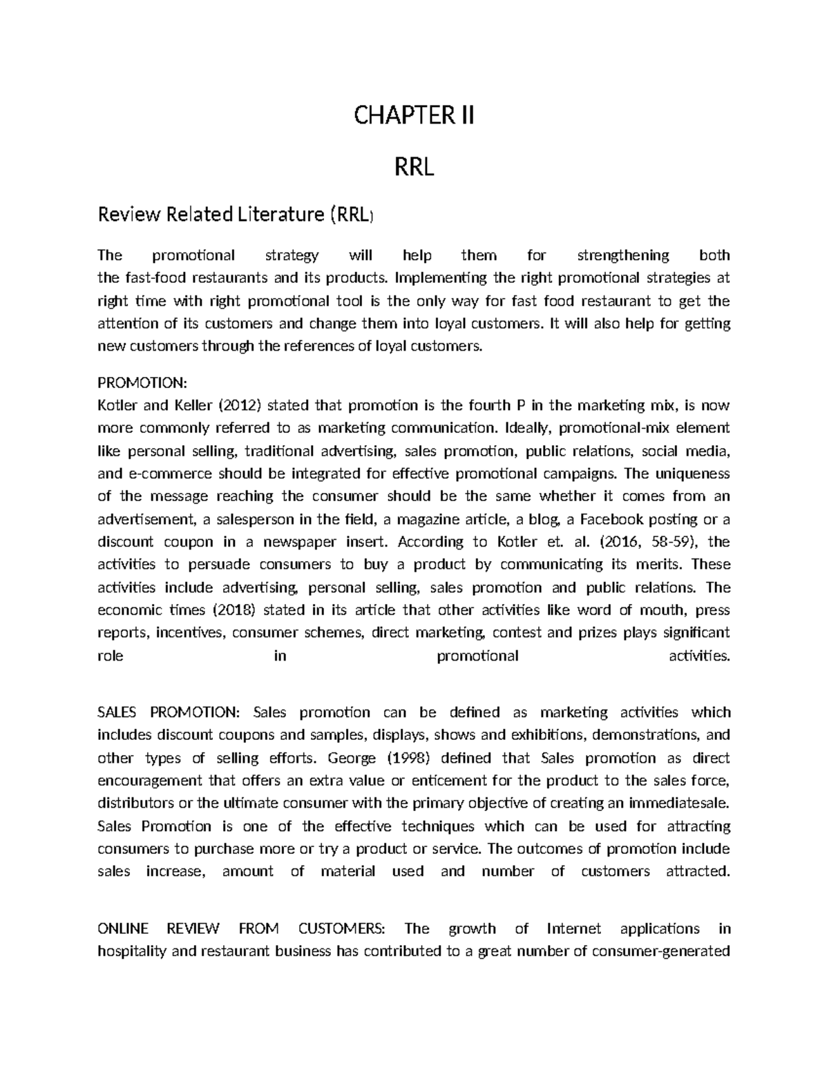 Chapter 2: Promotional Strategies in Fast Food Marketing (RRL) - Studocu