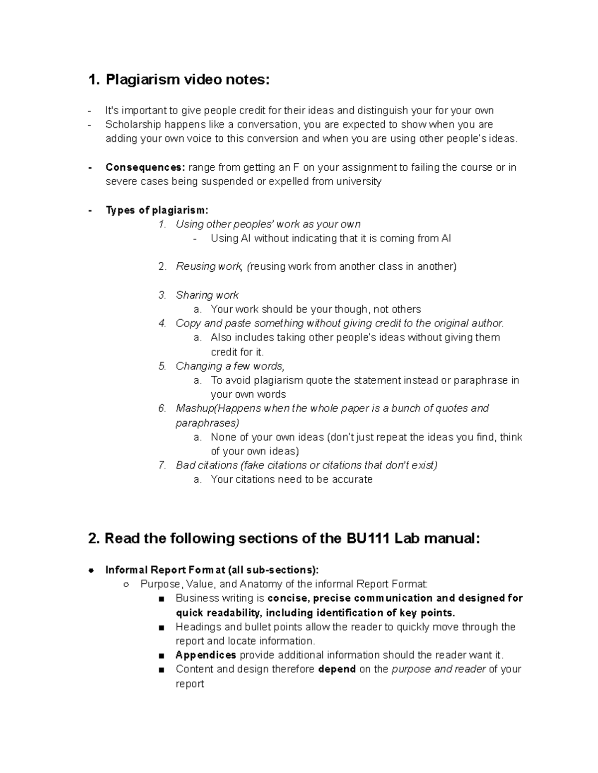 Communications Skills Test Notes: Understanding Plagiarism and Report ...