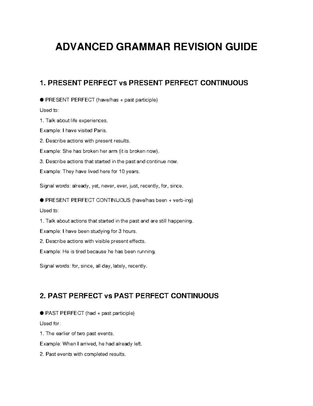 ADVANCED GRAMMAR REVISION GUIDE: Tenses & Structures - Studocu