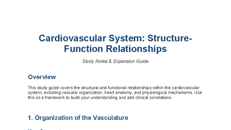 Cardiovascular System: Structure-Function Relationships Study Notes ...