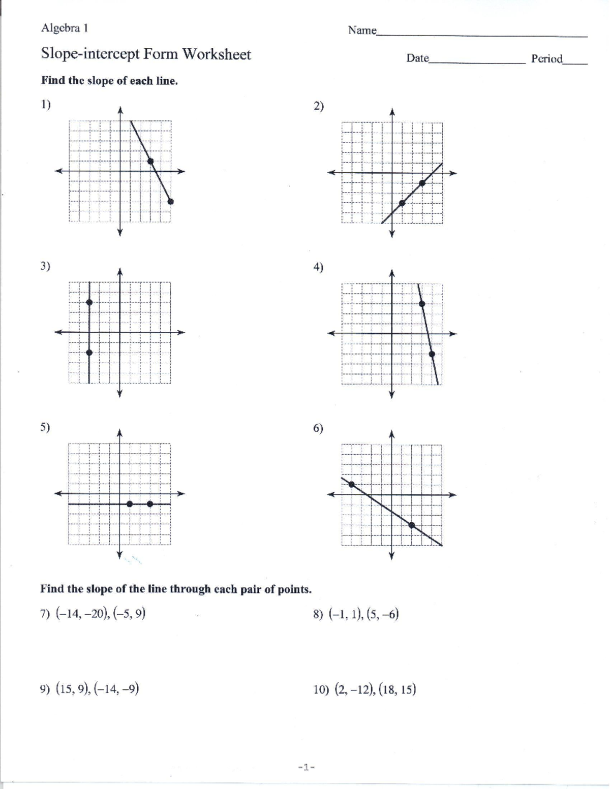 Algebra 1: Linear Equations Review Worksheet - Studocu