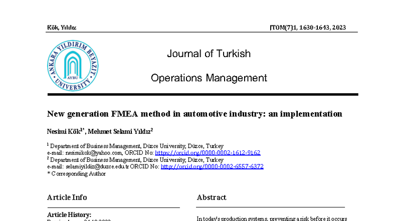 New Generation FMEA Method in Automotive Industry: Implementation ...