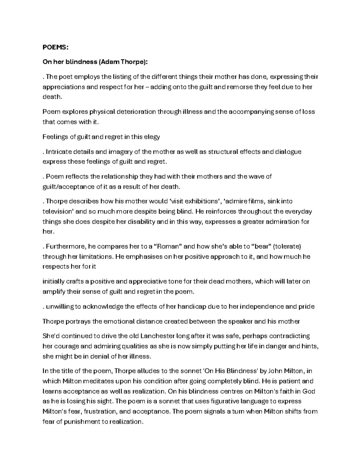 Edexcel A Level Poetry Analysis Notes: Themes in "On Her Blindness" and ...