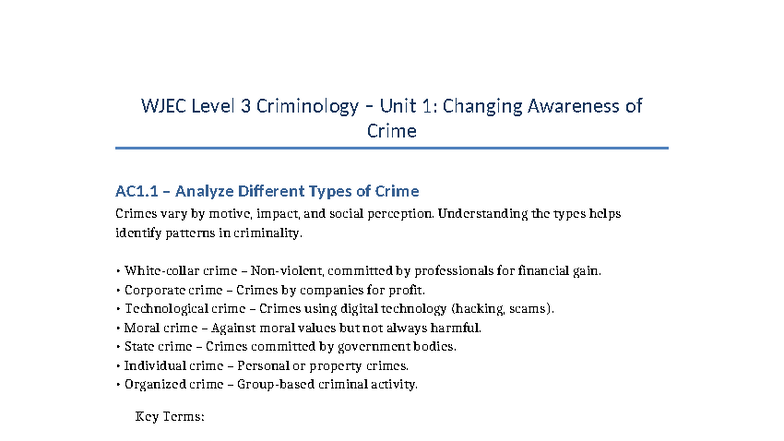 Criminology Unit 1 AC1.1-1.5 Notes - WJEC Level 3 Criminology – Unit 1 ...
